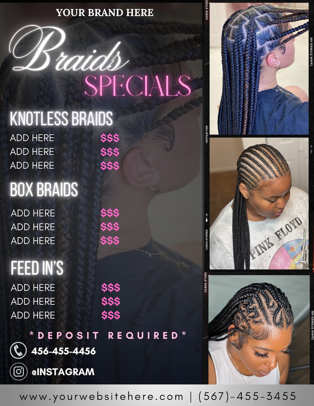 Braids Specials Price List , Canva , Digital Download, Editable - Etsy