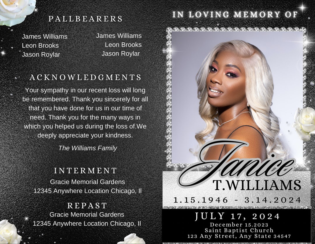 6 Page Funeral Program Book Design | Obituary Book | Instant Download ...