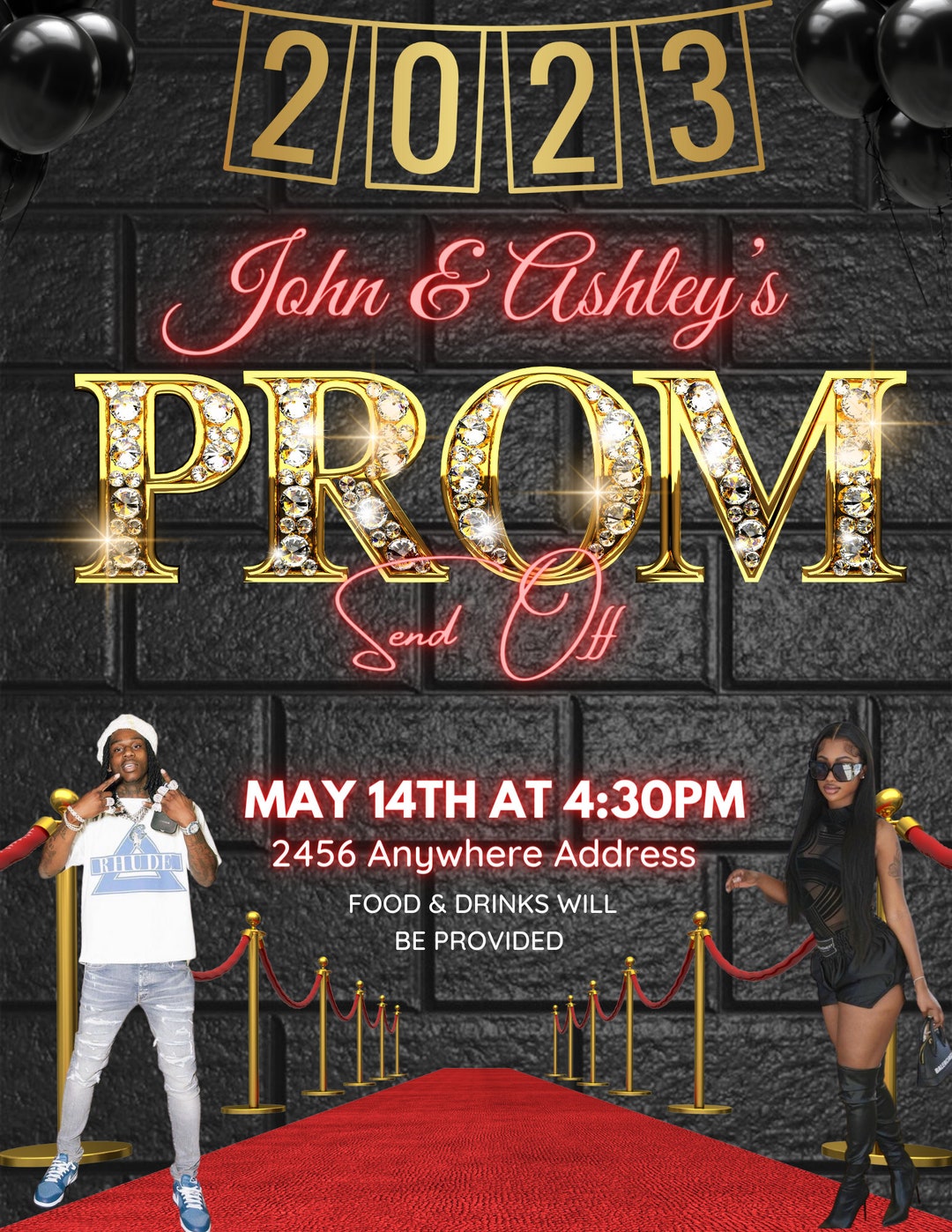 Prom Send off Flyer , Red Carpet , Hollywood , Lights Camera Action ...