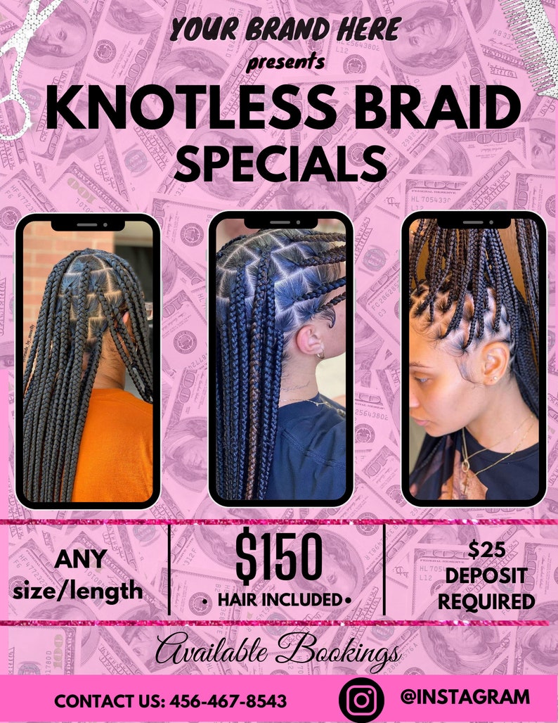 Braid Specialsknotless Braid Flyer Editable Flyer Instagram - Etsy