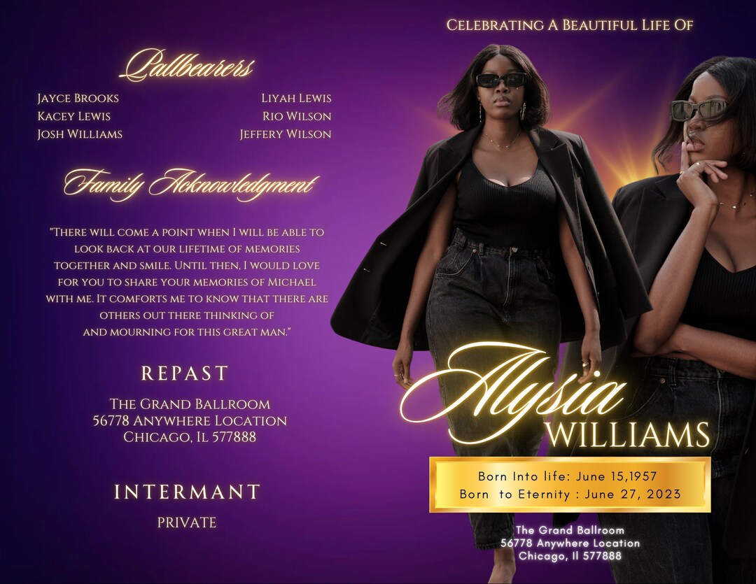 4-page Funeral Obituary Booklet | Digital Download Canva Template|bi ...