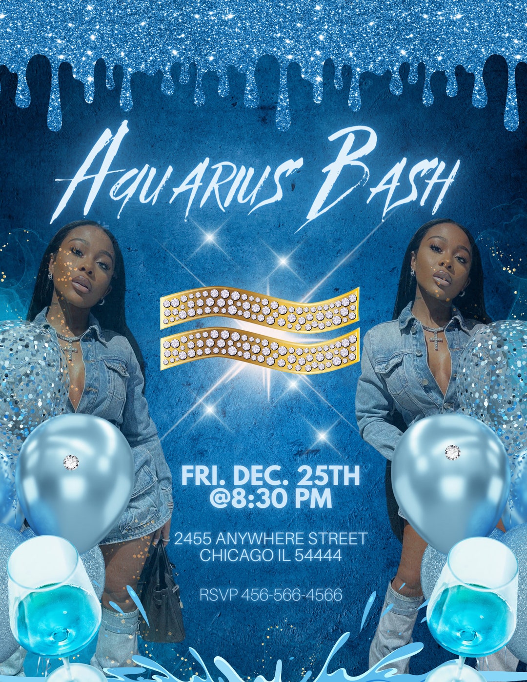 Aquarius Birthday Bash Flyer, Canva Template, Birthday Party Flyer ...