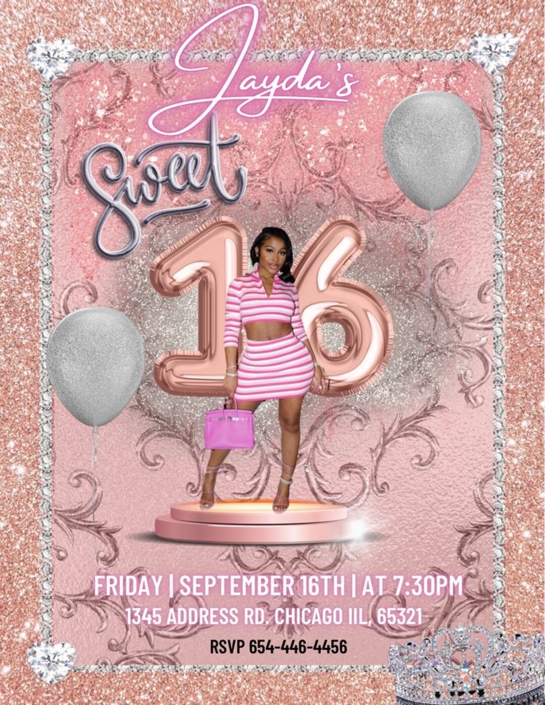 Sweet 16 Birthday Flyer Celebration, Social Media Flyer, Rose Gold ...