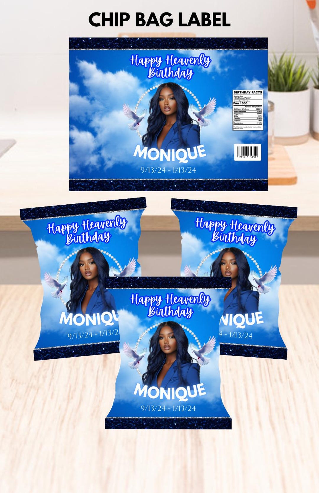 Loving Memory Chip Bag Label , Editable , Digital Download, Canva ...