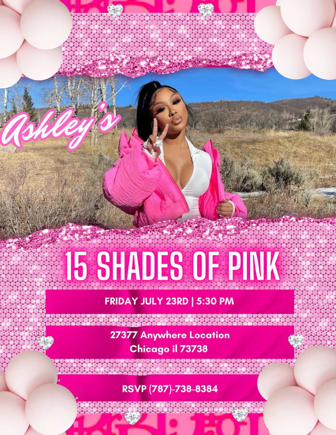 Shades of Pink Birthday Invite , Editable , Digital Download, Pink ...