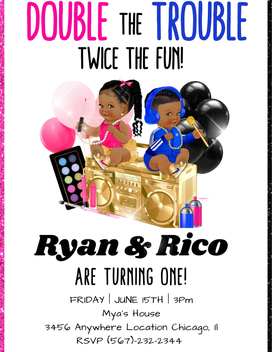 Editable Twins Birthday Invite, Canva , Digital Download , Birthday ...