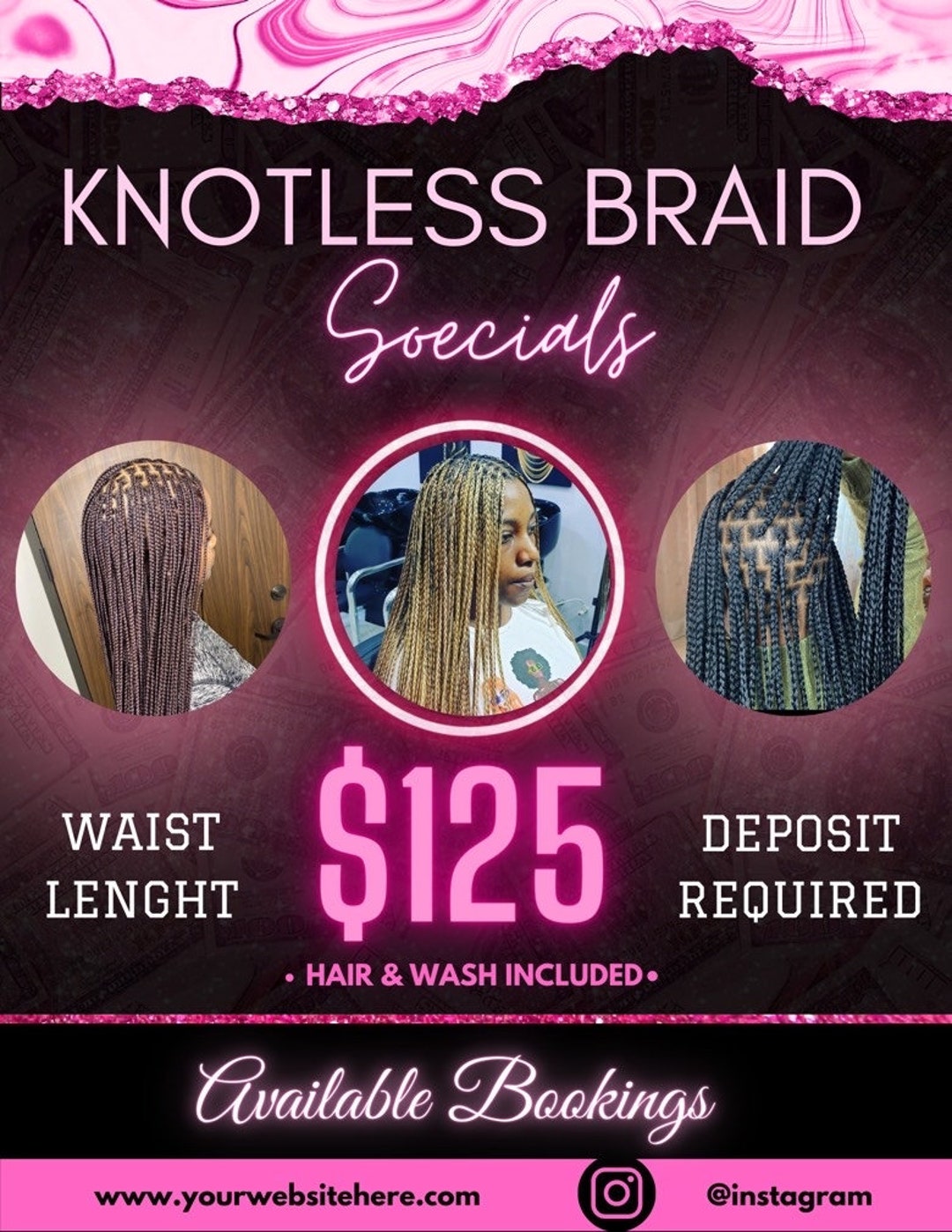 Braid Specials,knotless Braid Flyer, Editable Flyer, Instagram Flyer ...