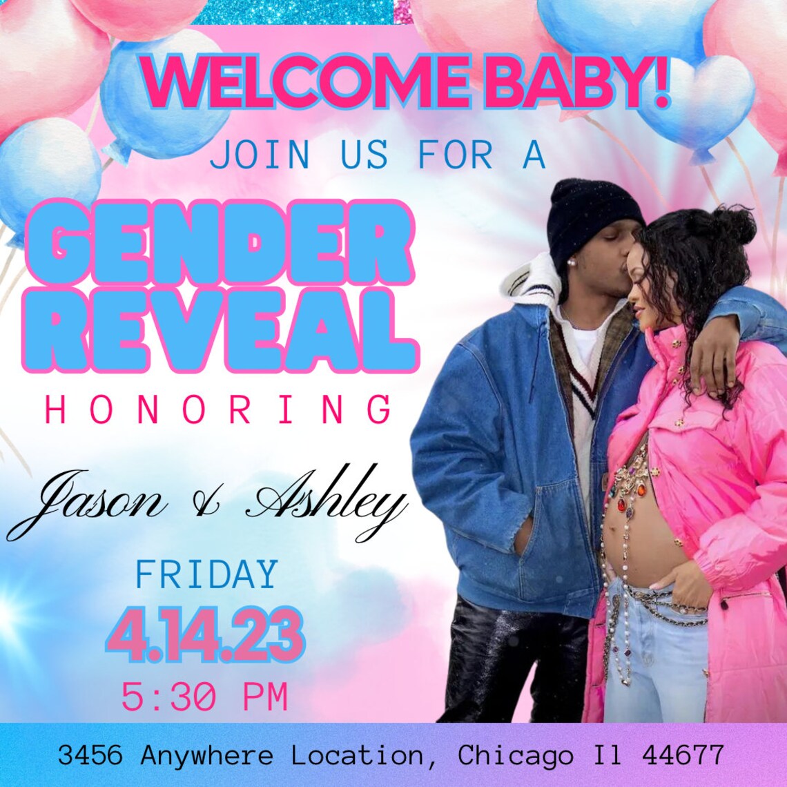 Gender Reveal Flyer , Invite , Editable , Digital Download, Canva ...