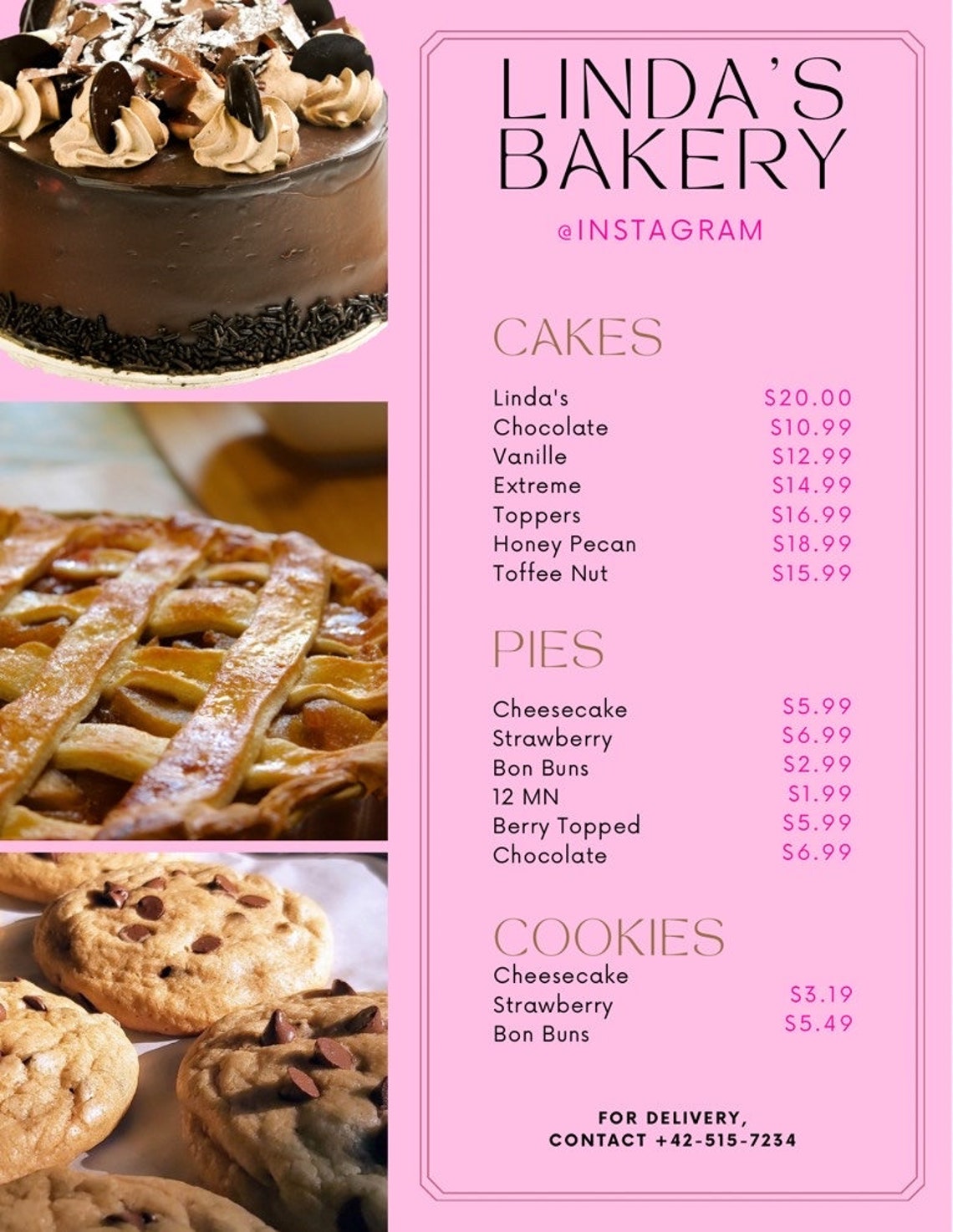 Bakery Price List , Digital Download , Editable , DIY, Cake Price List ...