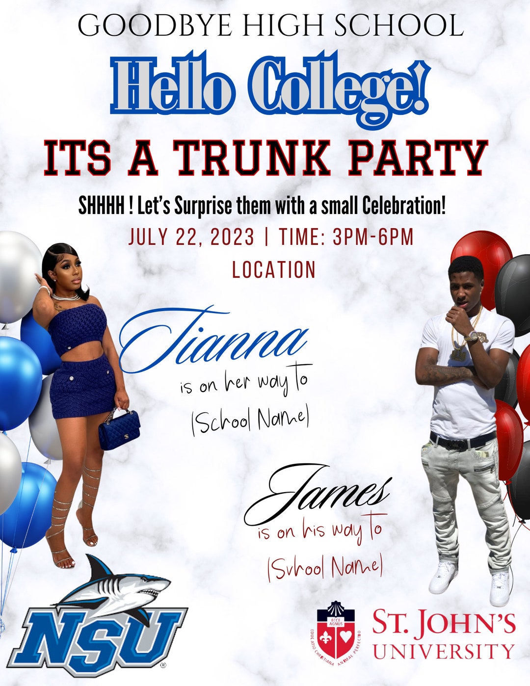 Trunk Party Invite , Hello College , Canva , Editable , Digital ...