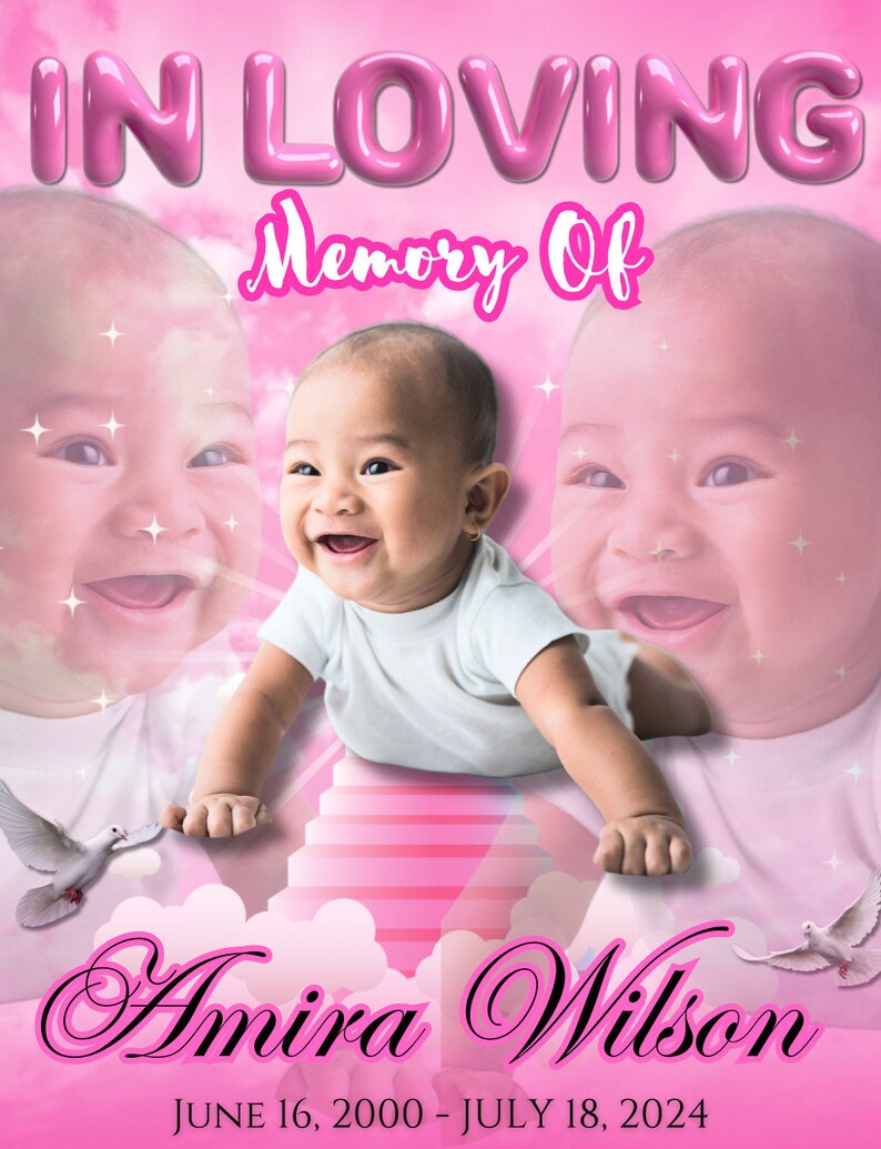 Loving Memory Flyer , Canva , Editable , Digital Download, Pink, Pink ...