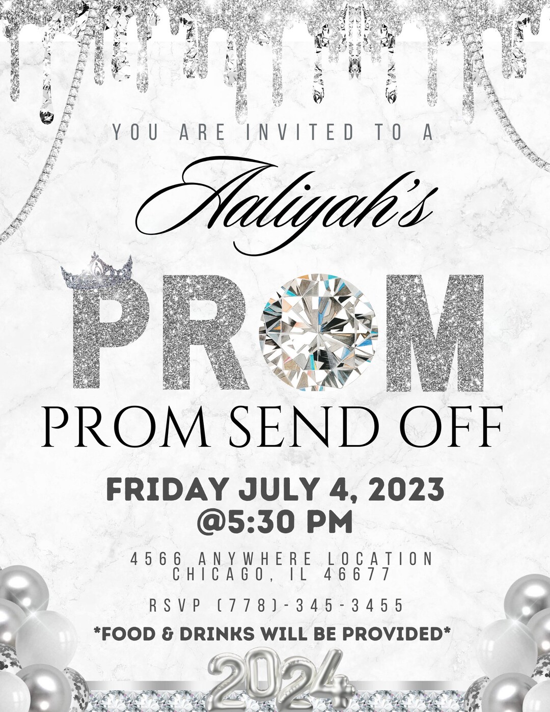 Silver , Prom Send off Invite, Editable , Digital Download, Canva ...
