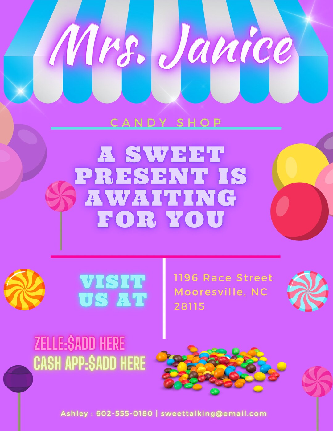 Candy Shop Flyer, DIY Canva Candy Shop Flyer, Editable Canva | Sweet ...
