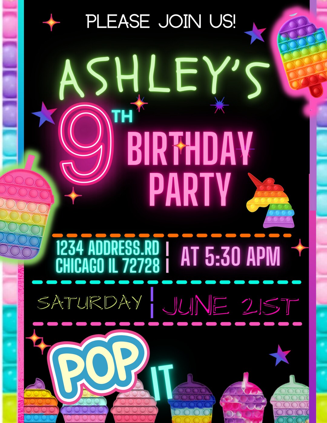 Pop It Invitation Birthday Invitation Fidget Toy Invite Push Bubble ...