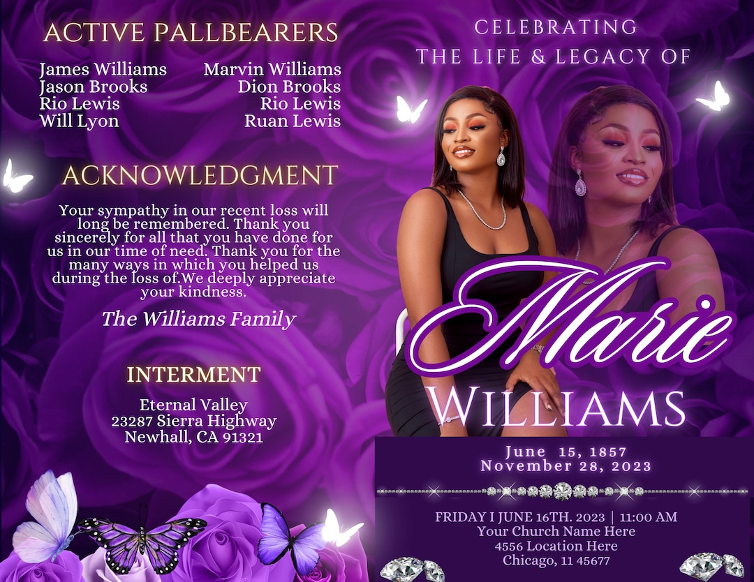 4-page Funeral Obituary Booklet | Digital Download Canva Template|bi ...