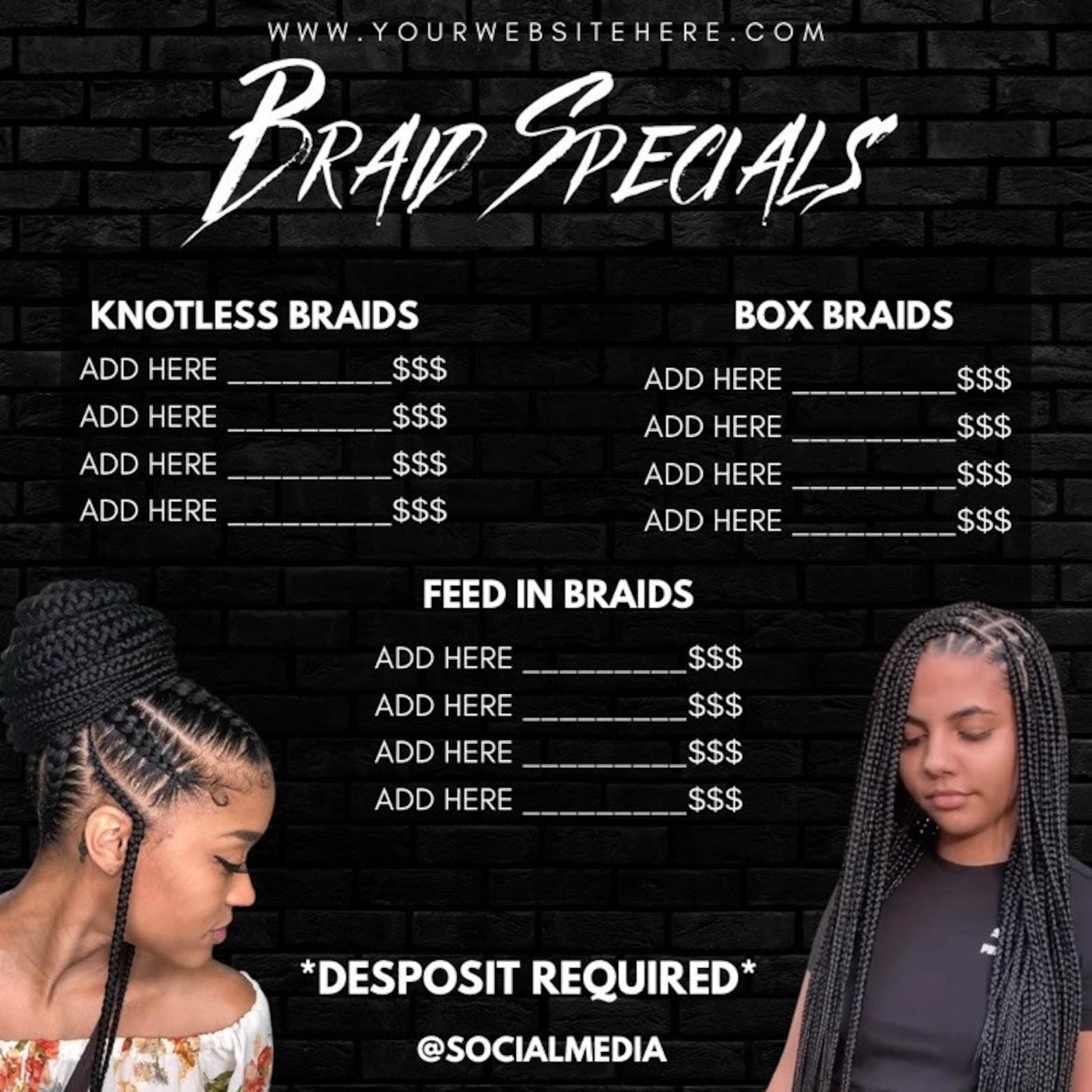 Braid Specials,knotless Braid Flyer, Editable Flyer, Instagram Flyer ...