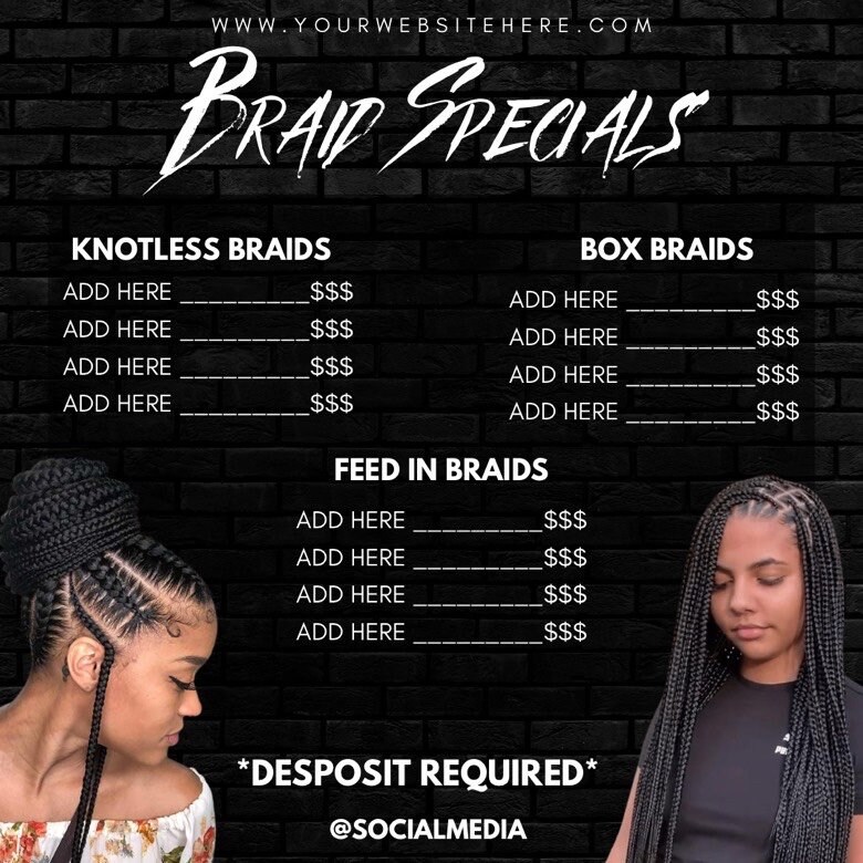 Braid Specials,knotless Braid Flyer, Editable Flyer, Instagram Flyer ...