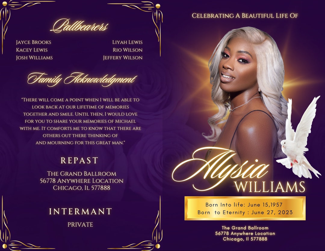 4-page Funeral Obituary Booklet | Digital Download Canva Template|bi ...