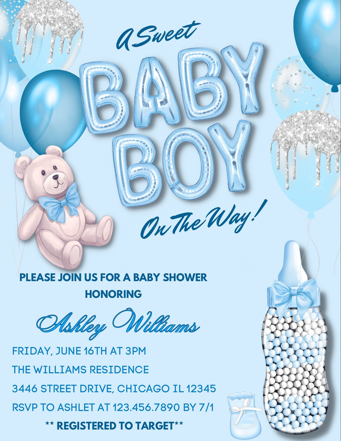 Editable Baby Shower Invite , Digital Download, Blue, Its a Boy - Etsy