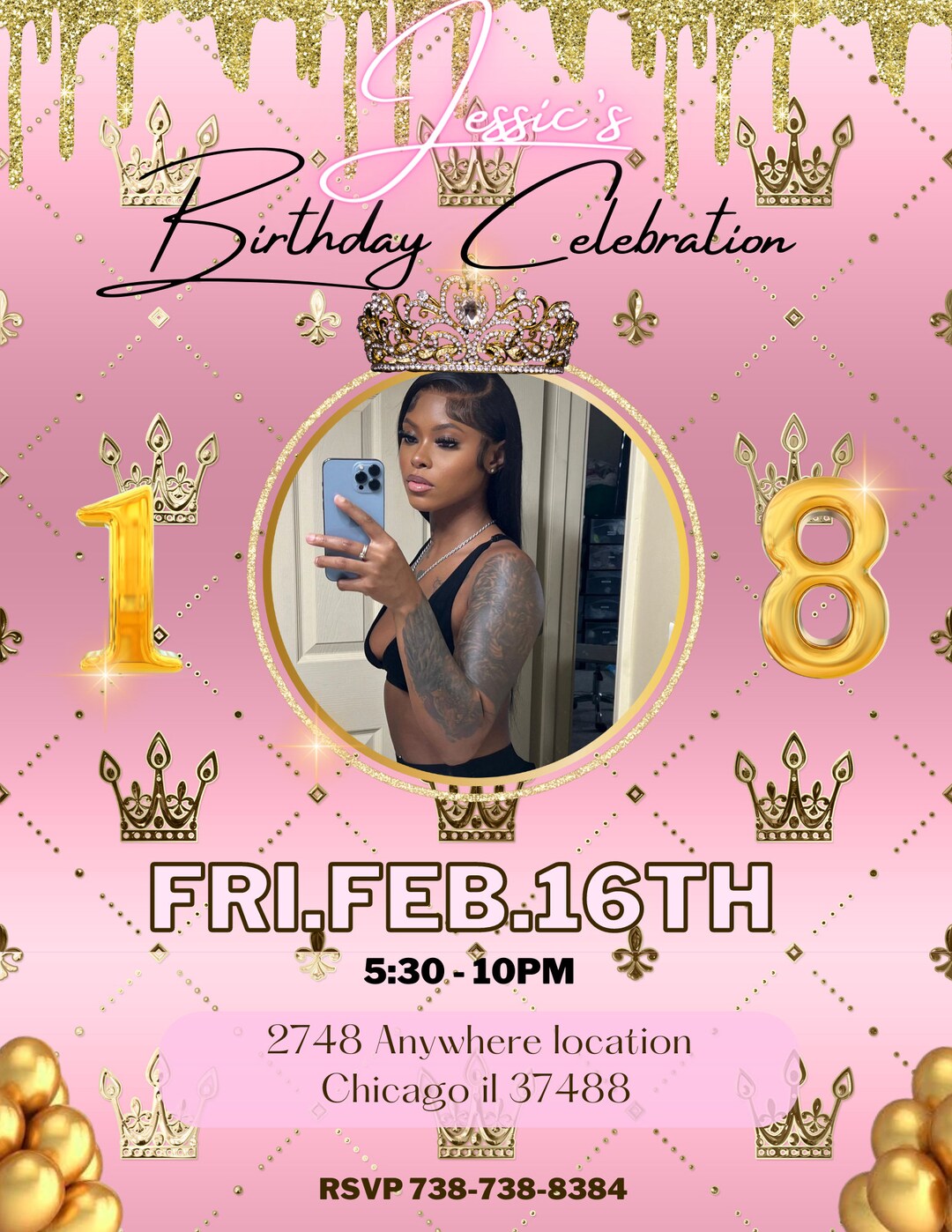 Editable Birthday Flyer Celebration, Social Media Flyer, Pink Princess ...