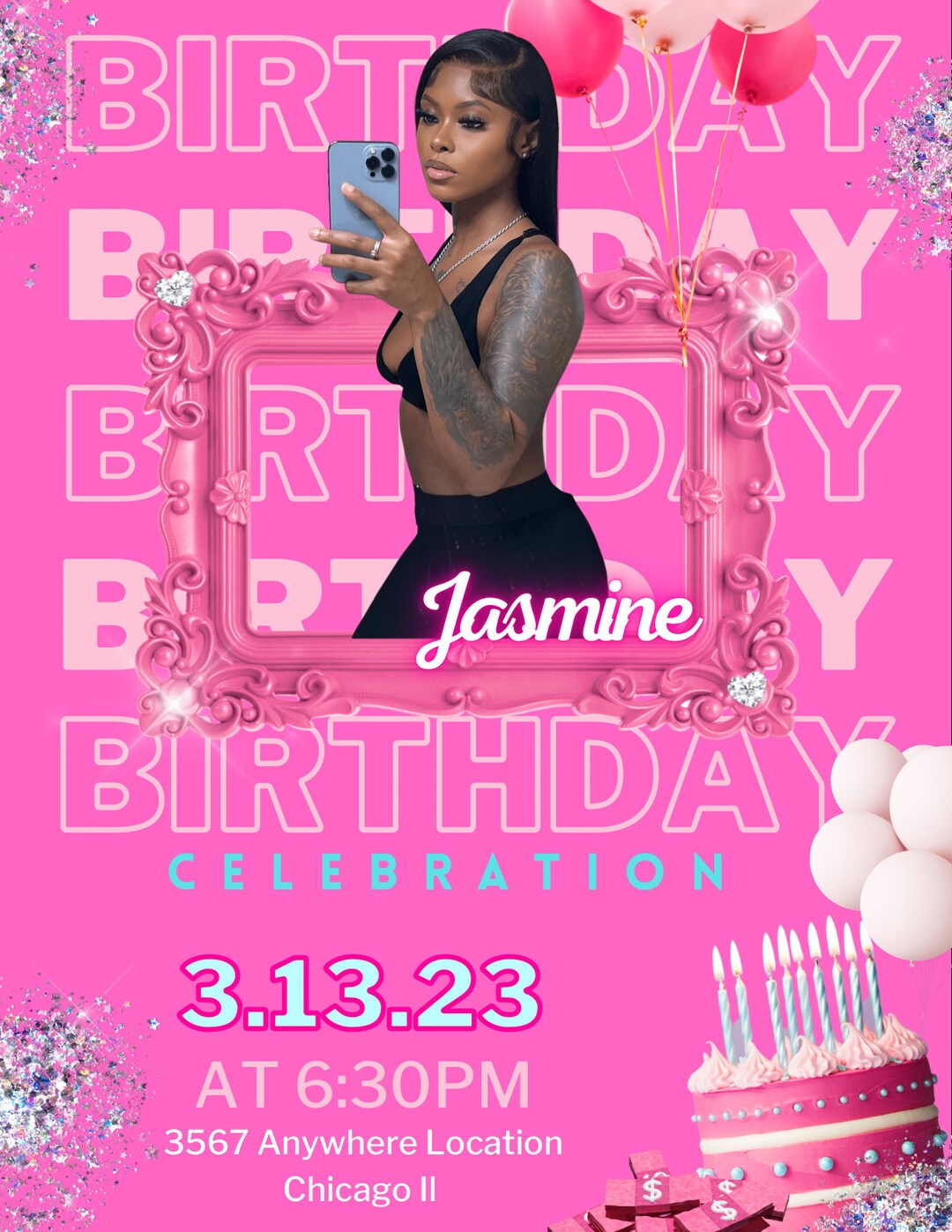 Birthday Flyer Celebration, Social Media Flyer, Pretty Pink Club ...