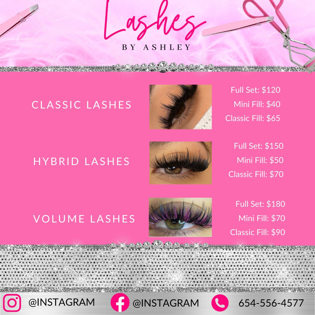 Lash Training Flyer, Lash Price List , Lash Technician Flyer, Premade ...