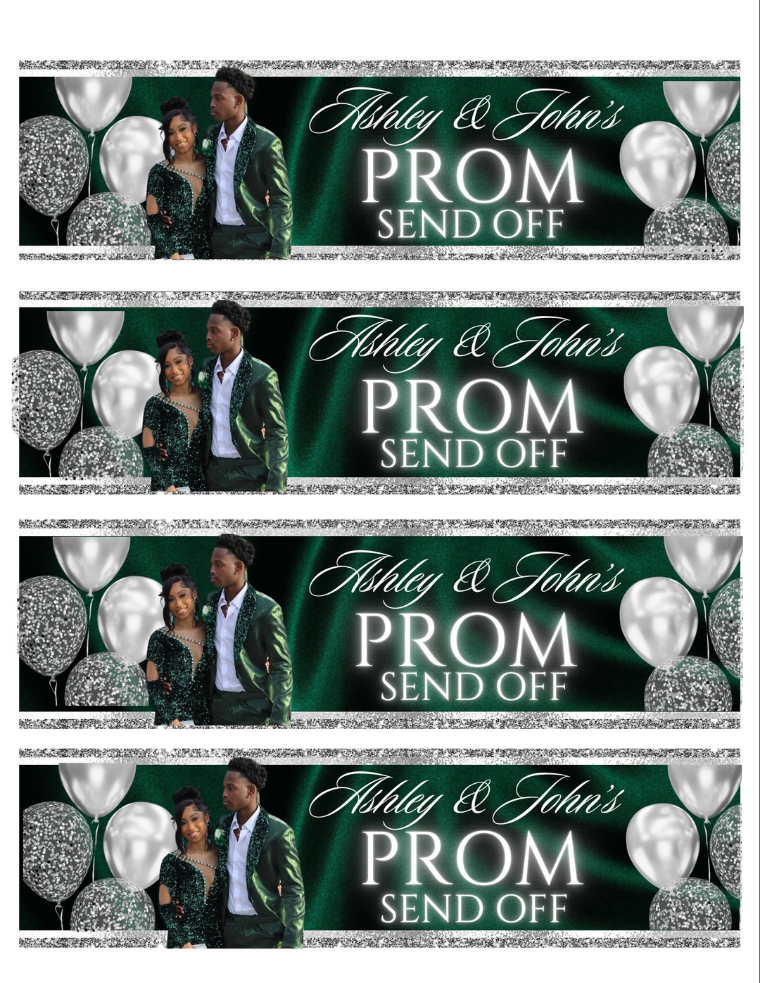Prom Send off Water Bottle Label , Canva , Editable , Green , Silver ...