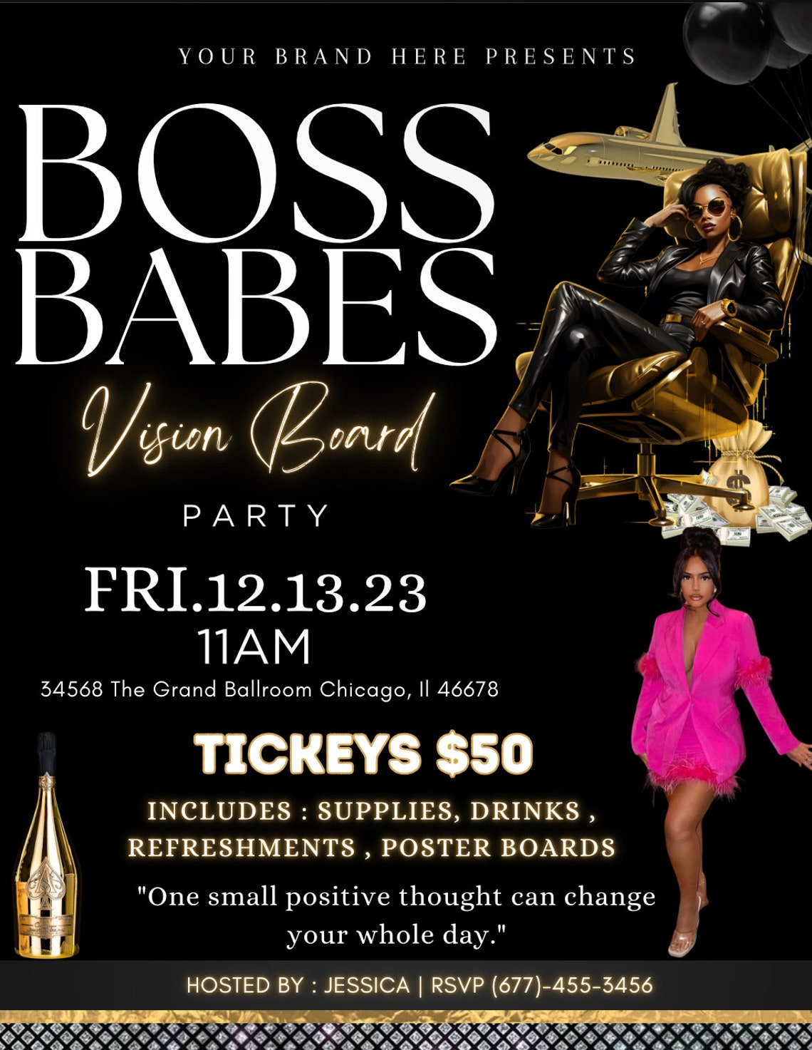 Boss Babes Vision Board Invitation , Editable, Digital Download ...