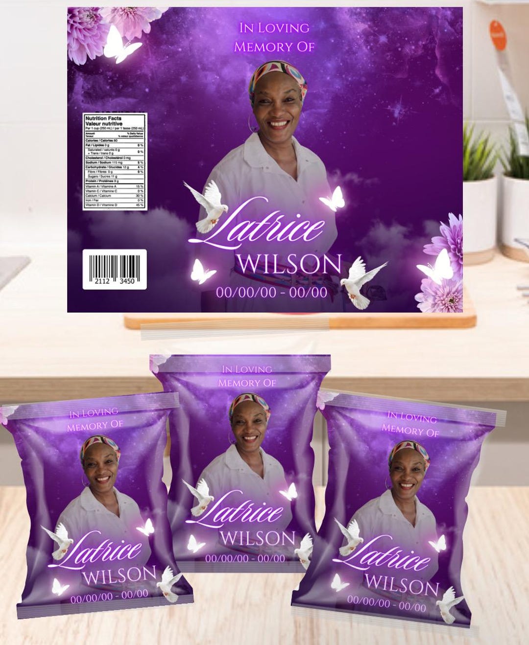 Chip Bag Label , in Loving Memory , Editable , Digital Download, Canva ...