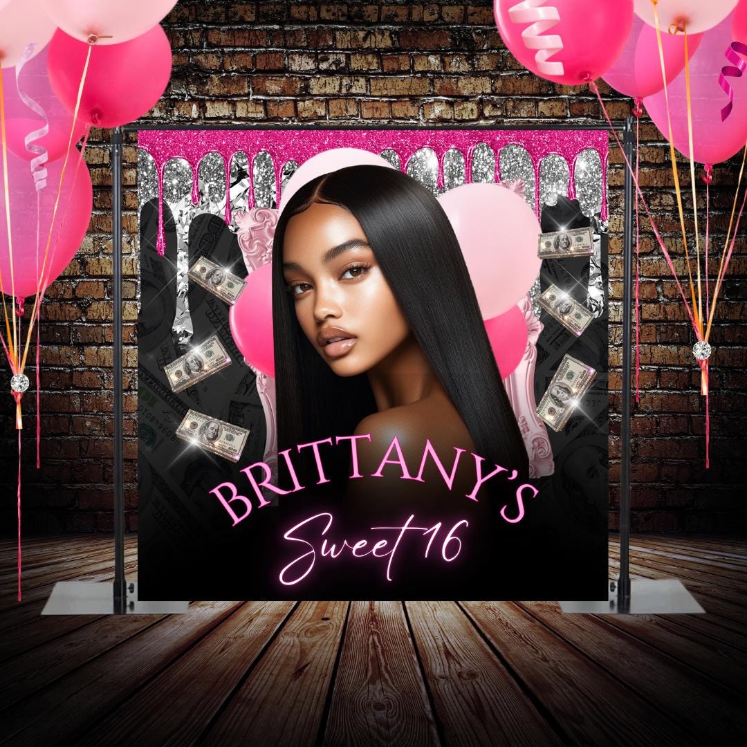 Sweet 16 Birthday Backdrop Design , Digital Download, Pink, Printable ...