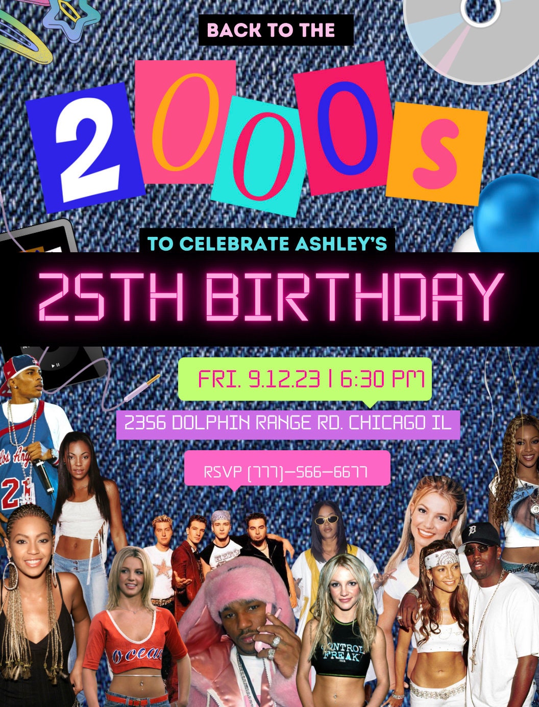 90’s 2000’s Birthday Invite, Editable , Digital Download, Canva ...