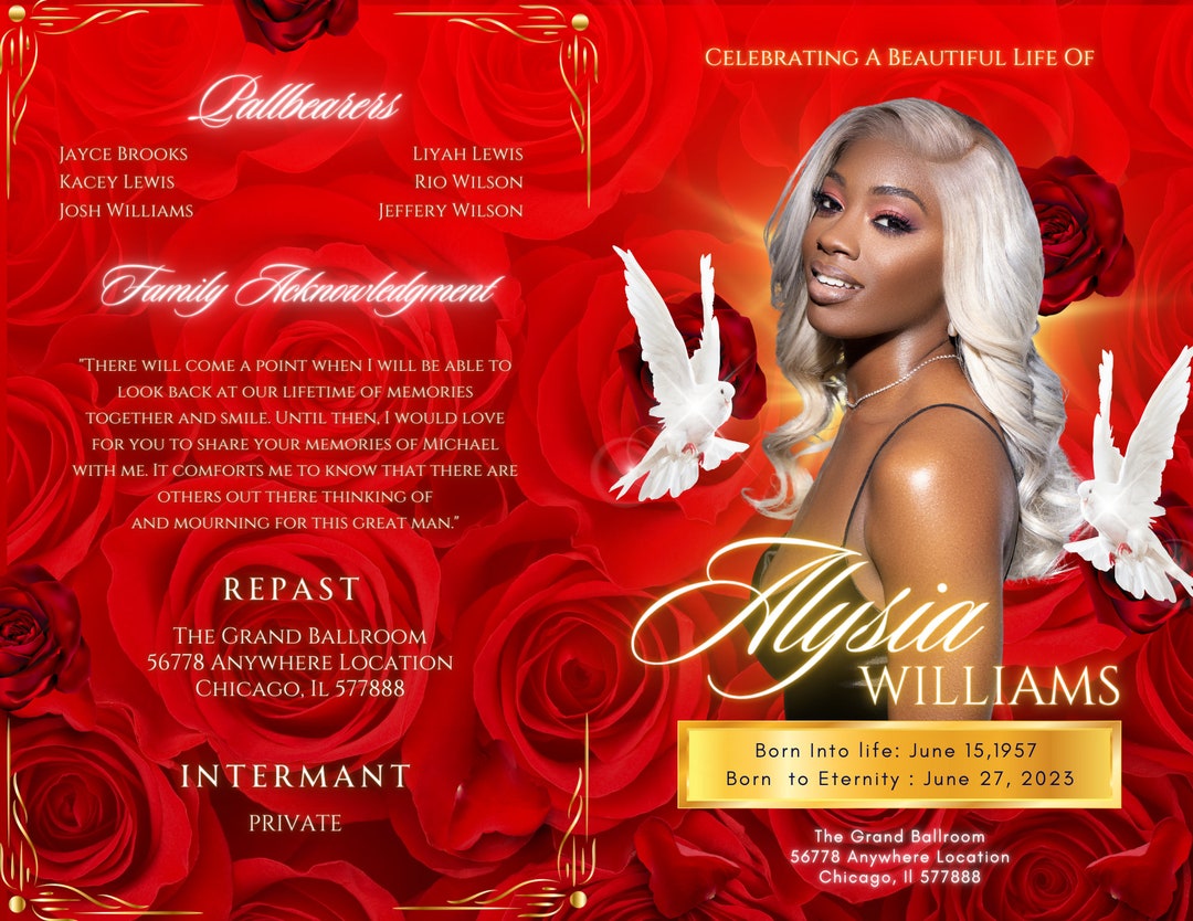 4-page Funeral Obituary Booklet | Digital Download Canva Template|bi ...