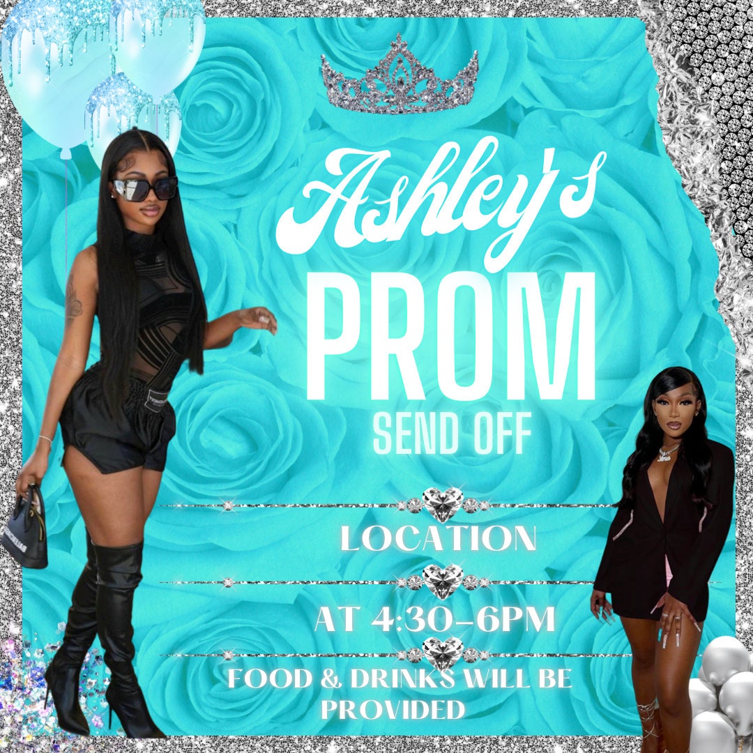Aqua Prom Send off Invitation, Photo Invite Templett, Digital Instant ...
