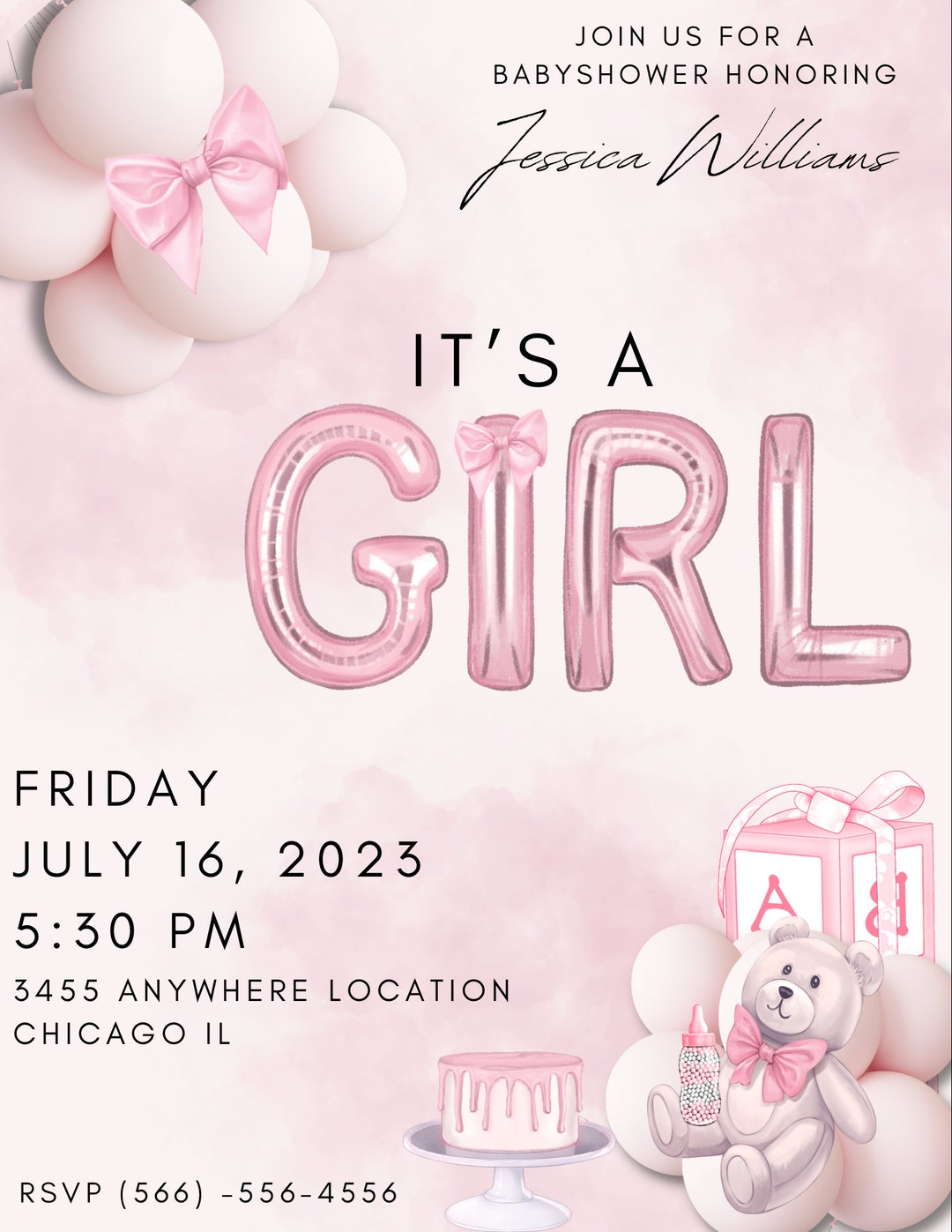 Its a Girl , Welcome Baby, Invite , Baby Shower , Editable , Digital ...