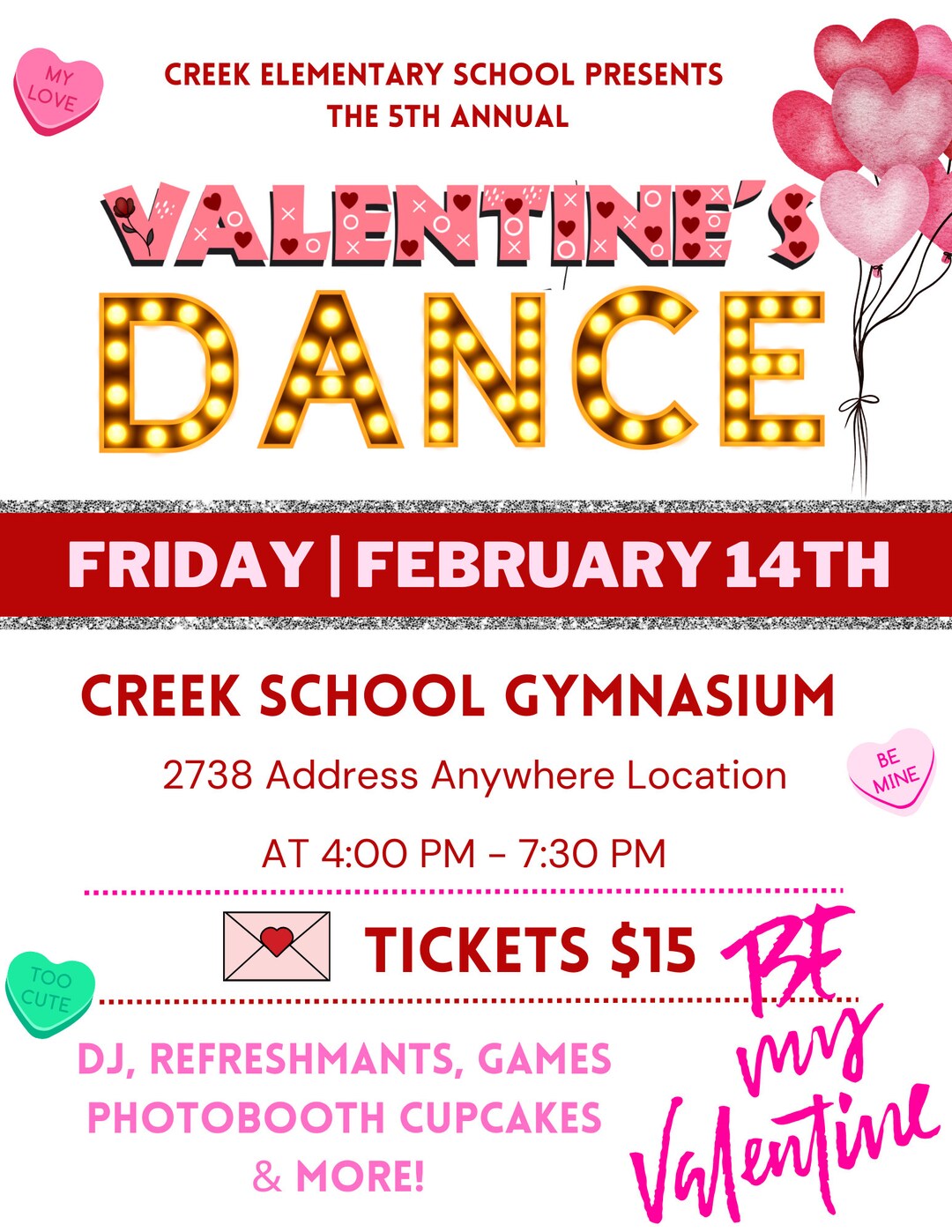 Valentines Day Dance Flyer School Fundraiser DIY, Instant Download ...