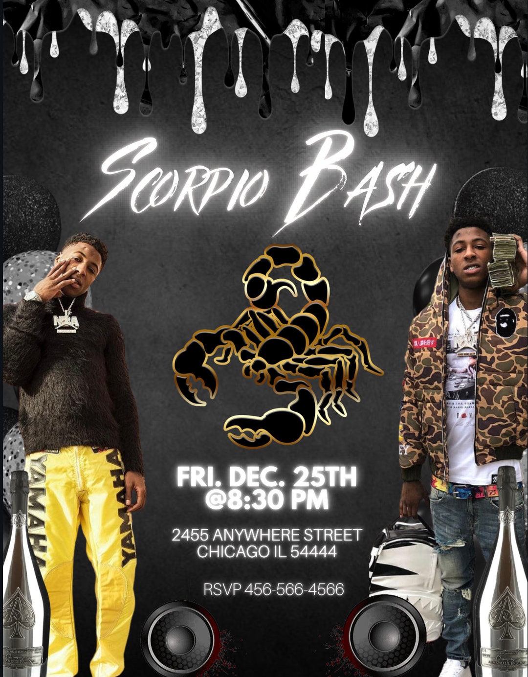 Invitación de cumpleaños de Scorpio bash, descarga instantánea ...