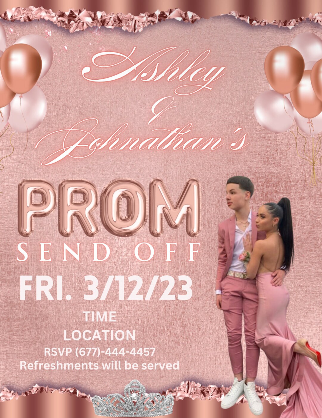 Prom Send off Invite, Rose Gold Pink, Editable , Digital Download ...
