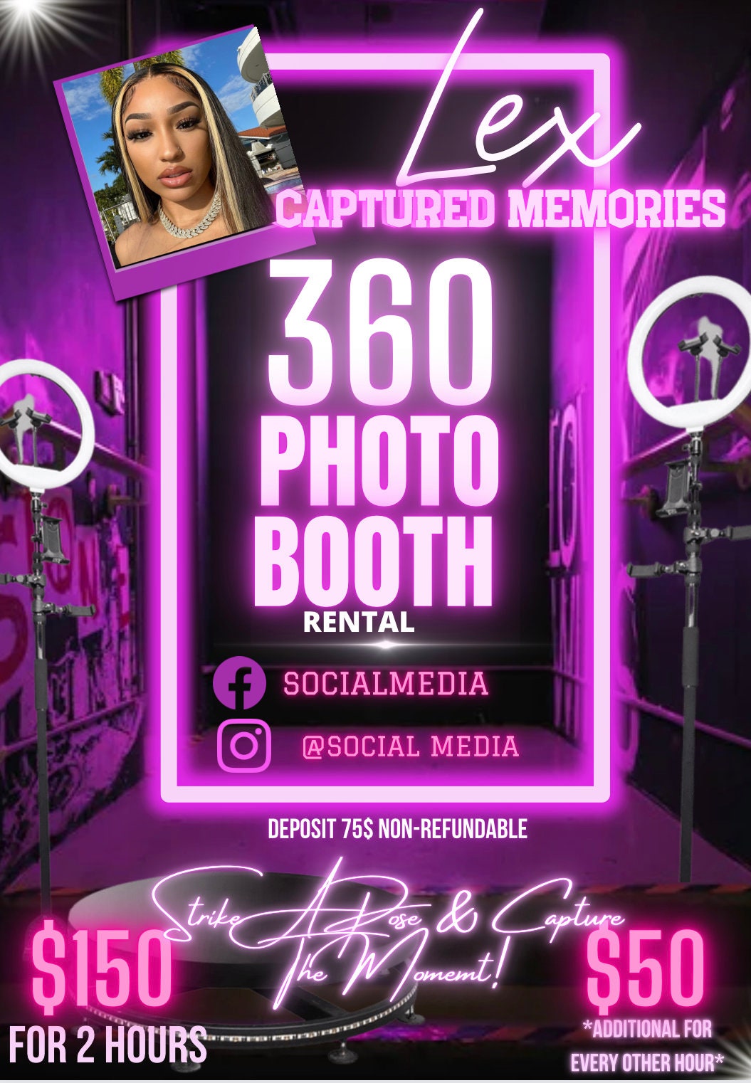 360 Photo Booth, 360 Flyer, Party Flyer, Edit Canva Template Photo ...
