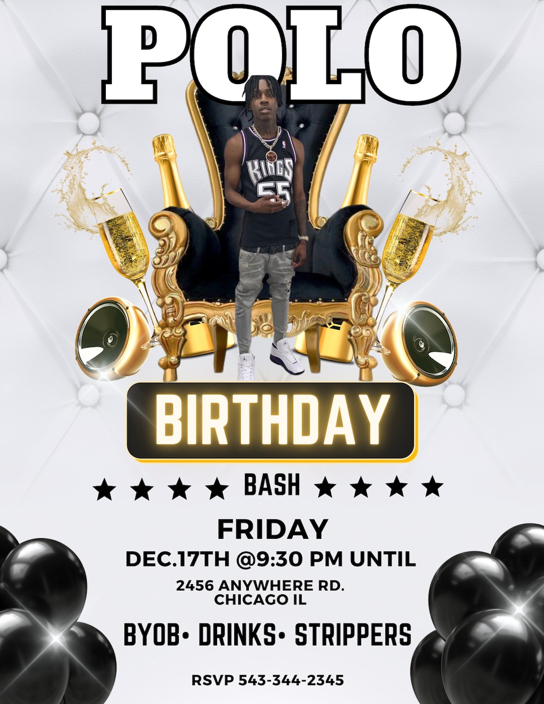 Birthday Bash Invite, Canva Template, Birthday Party Flyer, Editable ...