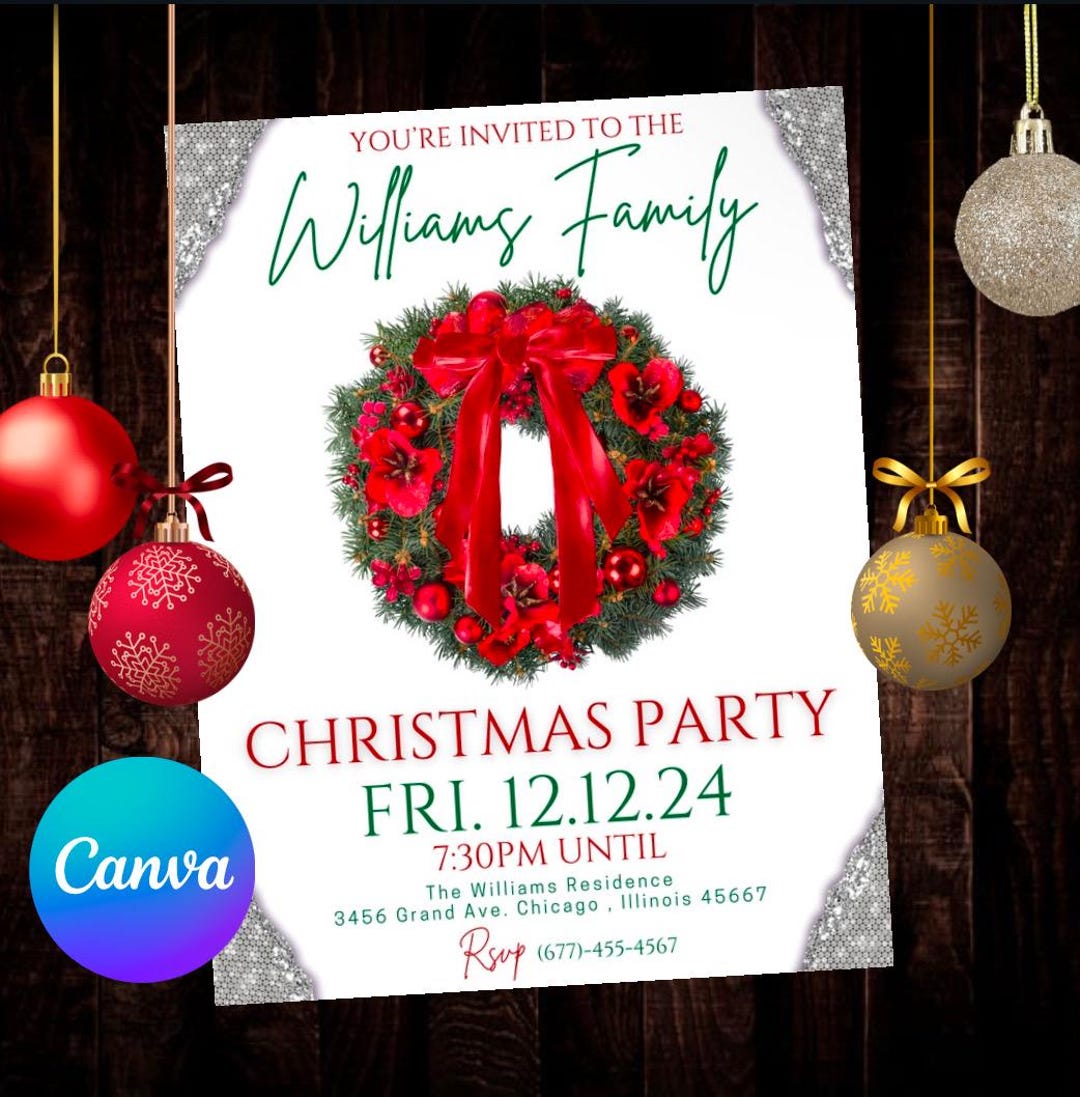 Christmas Party Invite , Editable Template With Canva , Digital ...