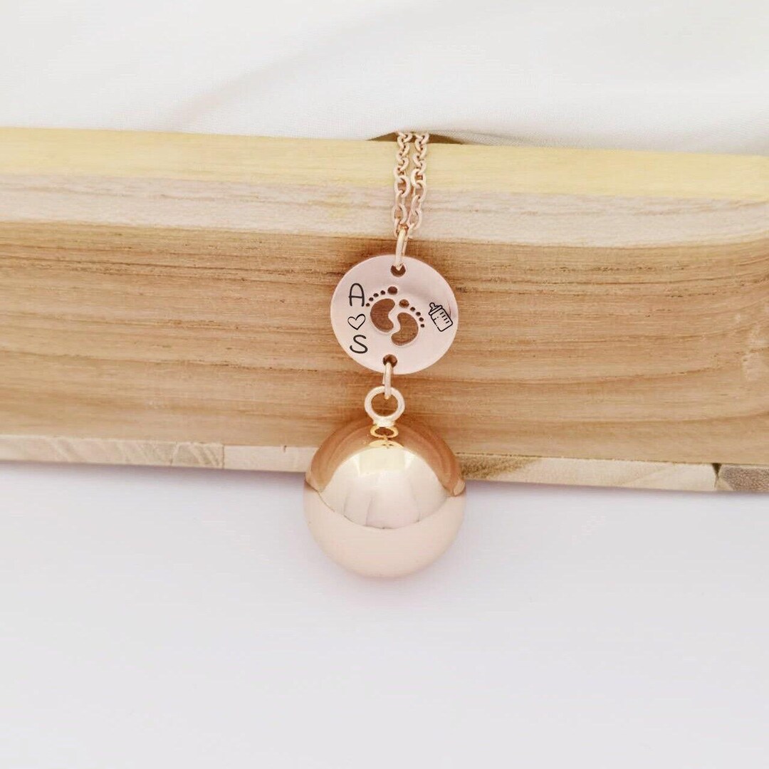 Pregnancy Bola With Small Feet Charm, Customizable Engraving, Initial ...