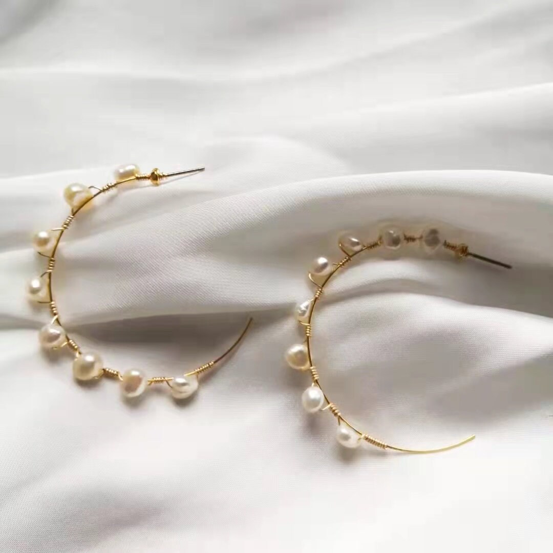 Creole Earring Stainless Steel Freshwater Pearls - Etsy