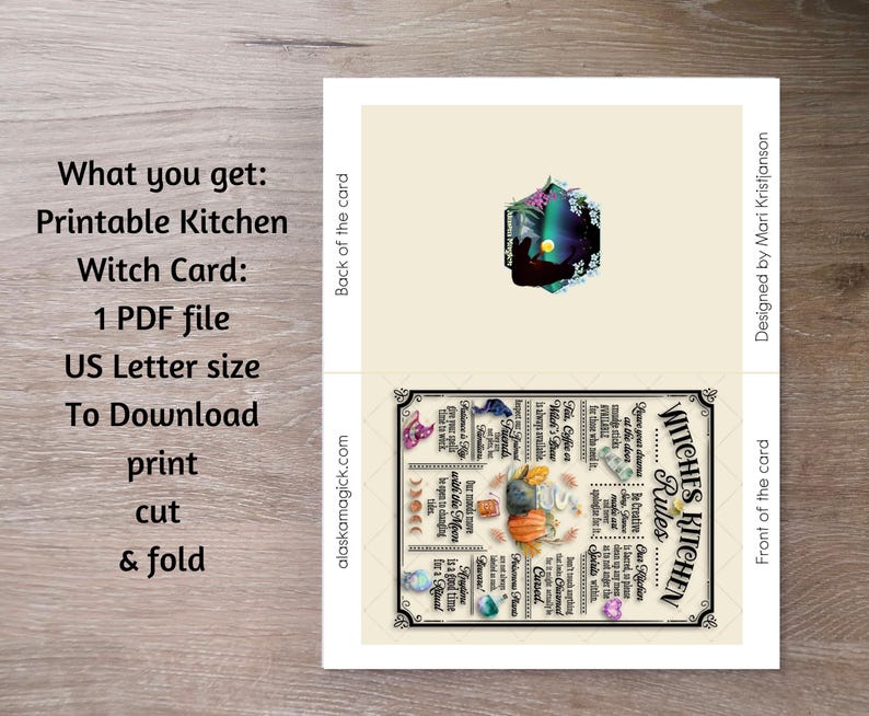 Printable Witches Kitchen Rules, Blank Inside, Kitchen Witch Card, - Etsy