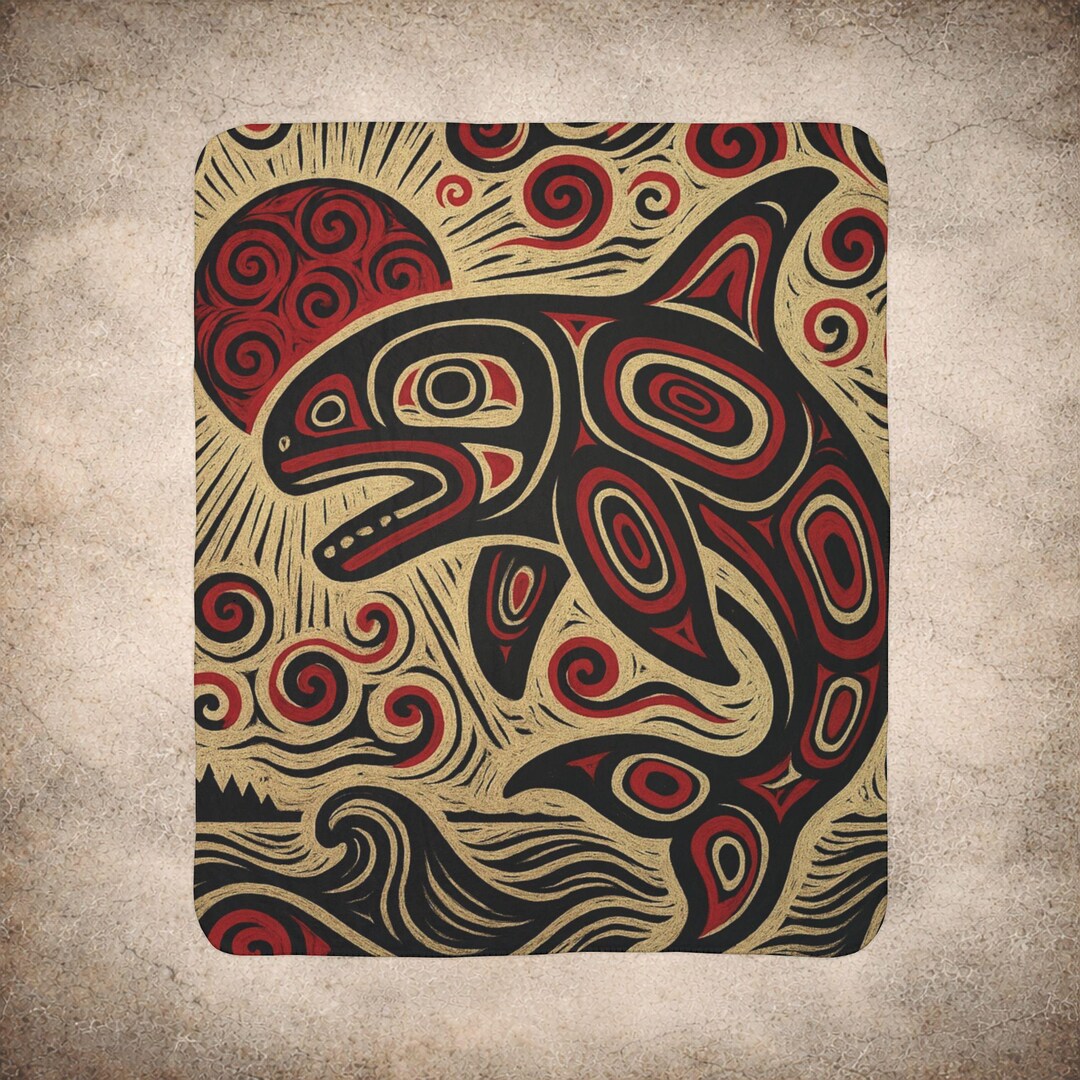 Northwest Coast Orca Art Fleece Sherpa Blanket | Indigenous Style Whale ...