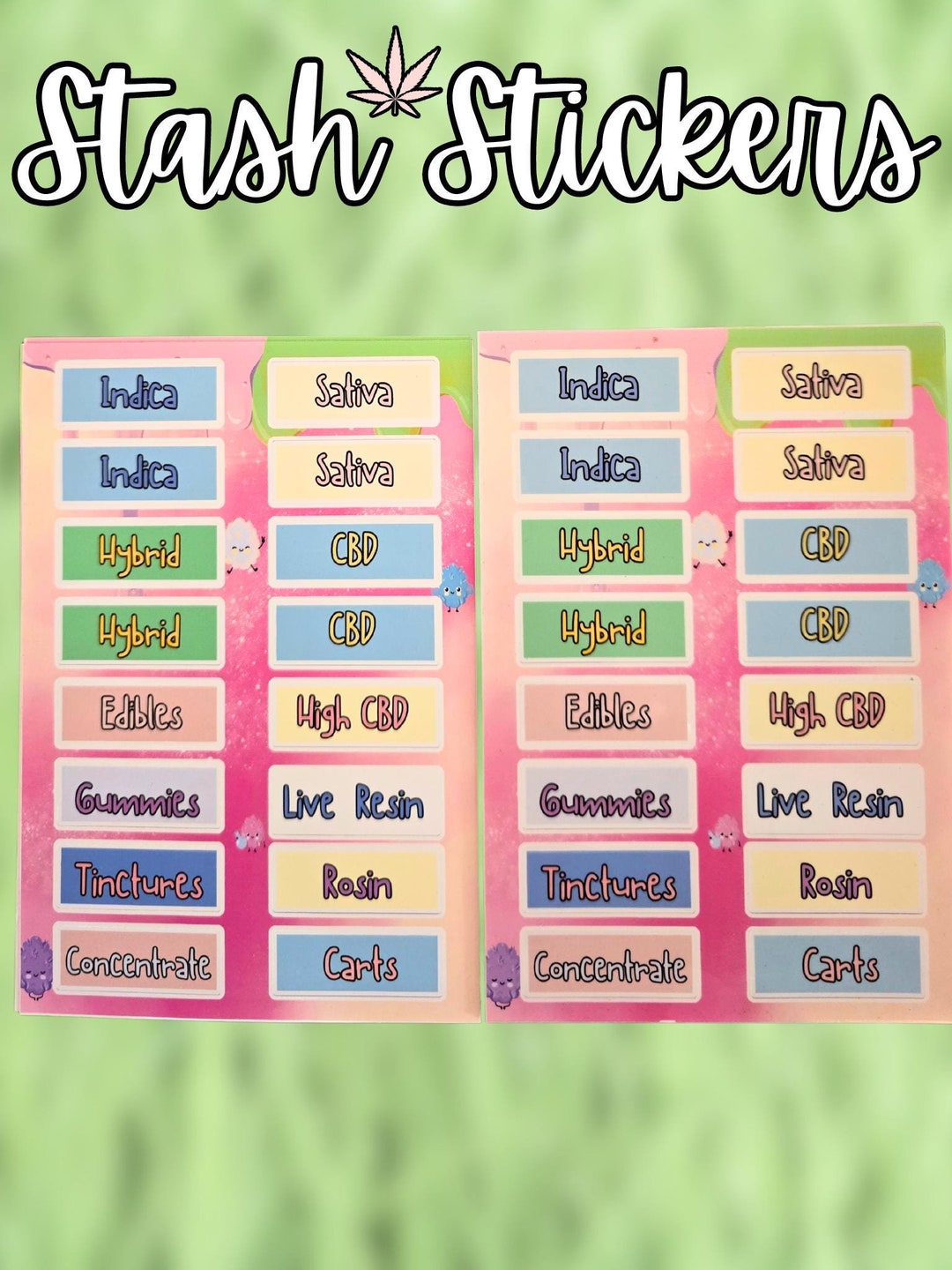 2pk Cannabis Stash Stickers Labels Kawaii Stash Labels for Flower ...