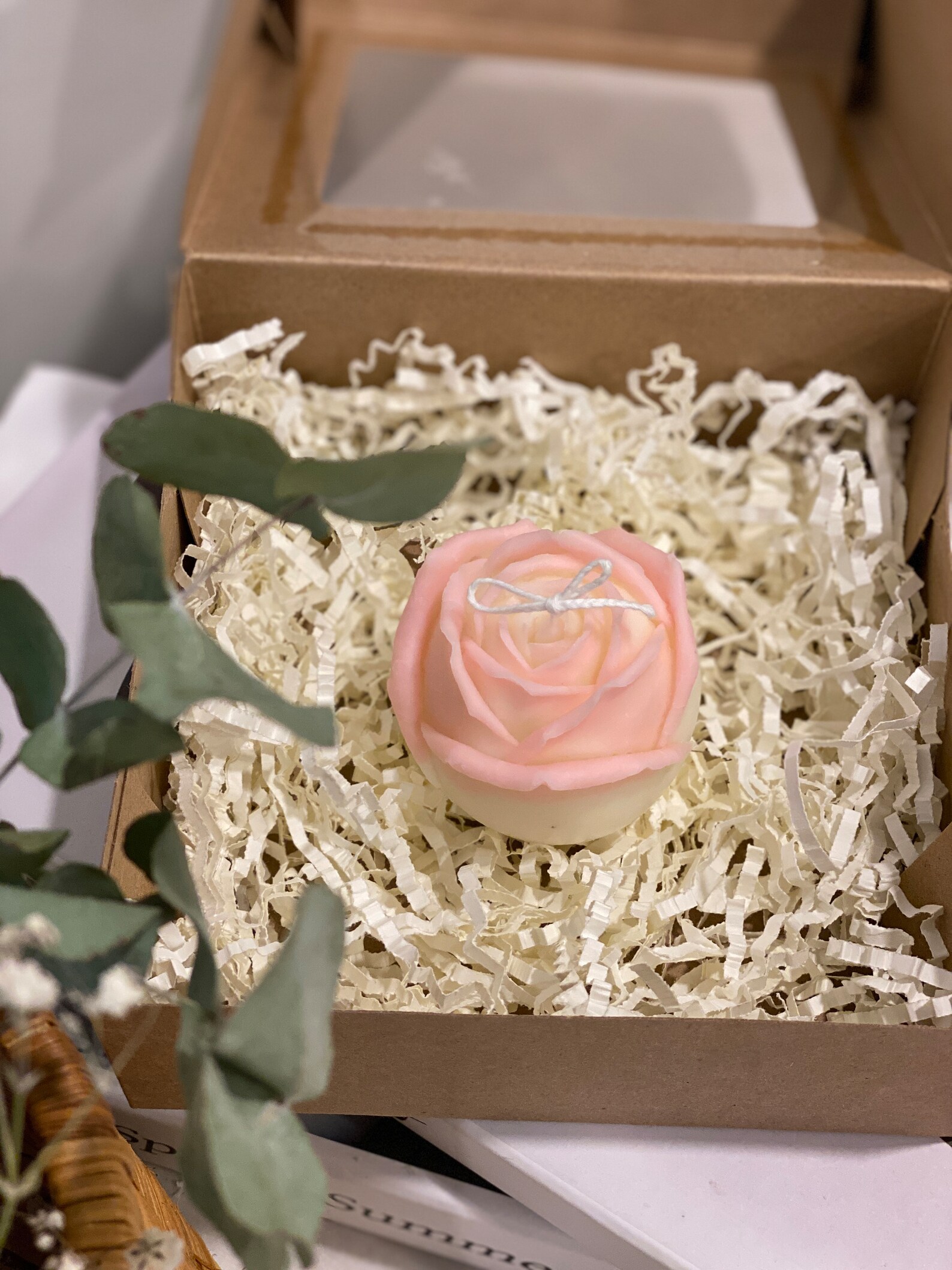 Candle Gift Box, Handmade Gift Box, Wedding Candles, Pink Rose Candle ...