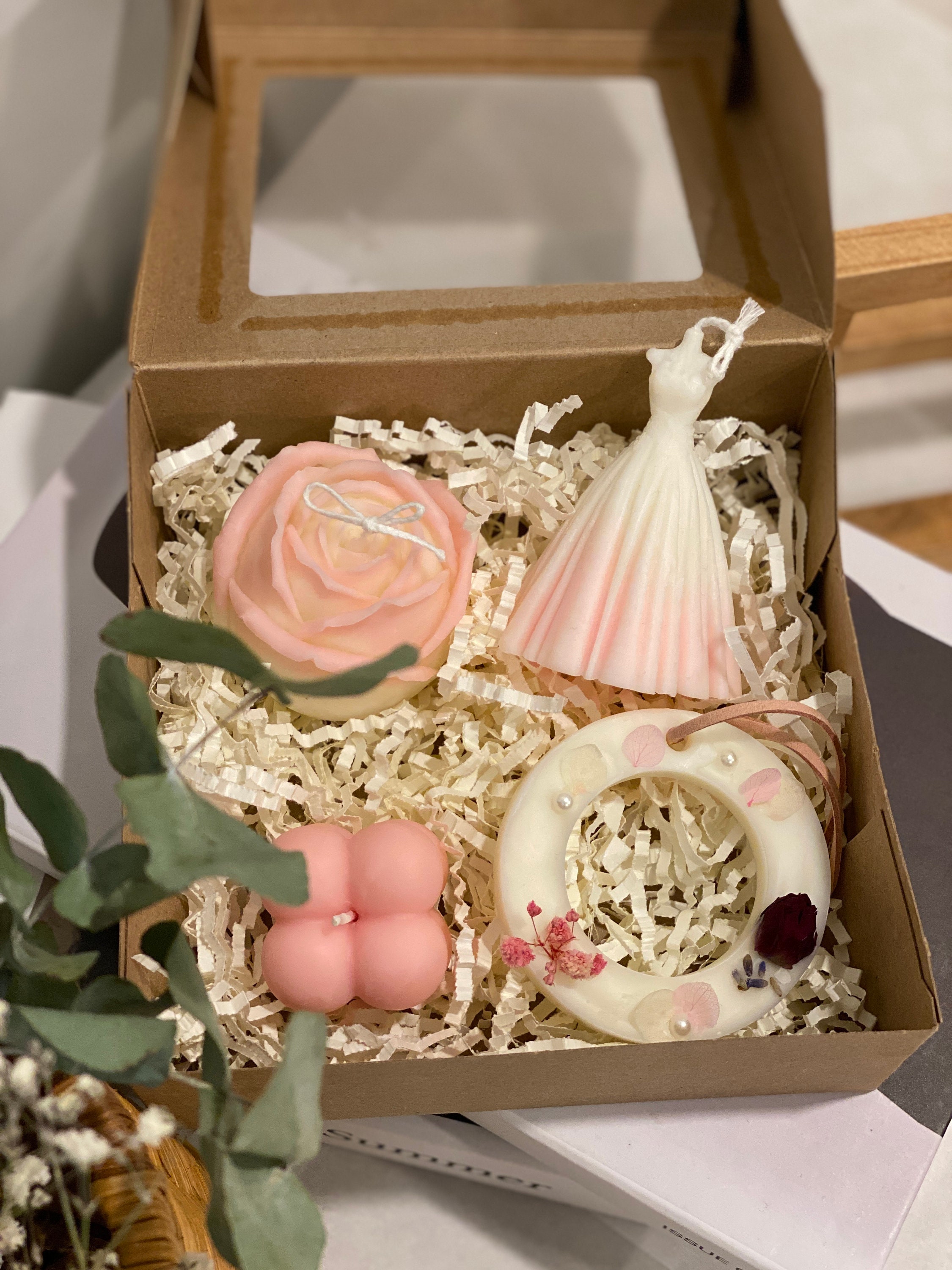 Candle Gift Box, Handmade Gift Box, Wedding Candles, Pink Rose Candle ...