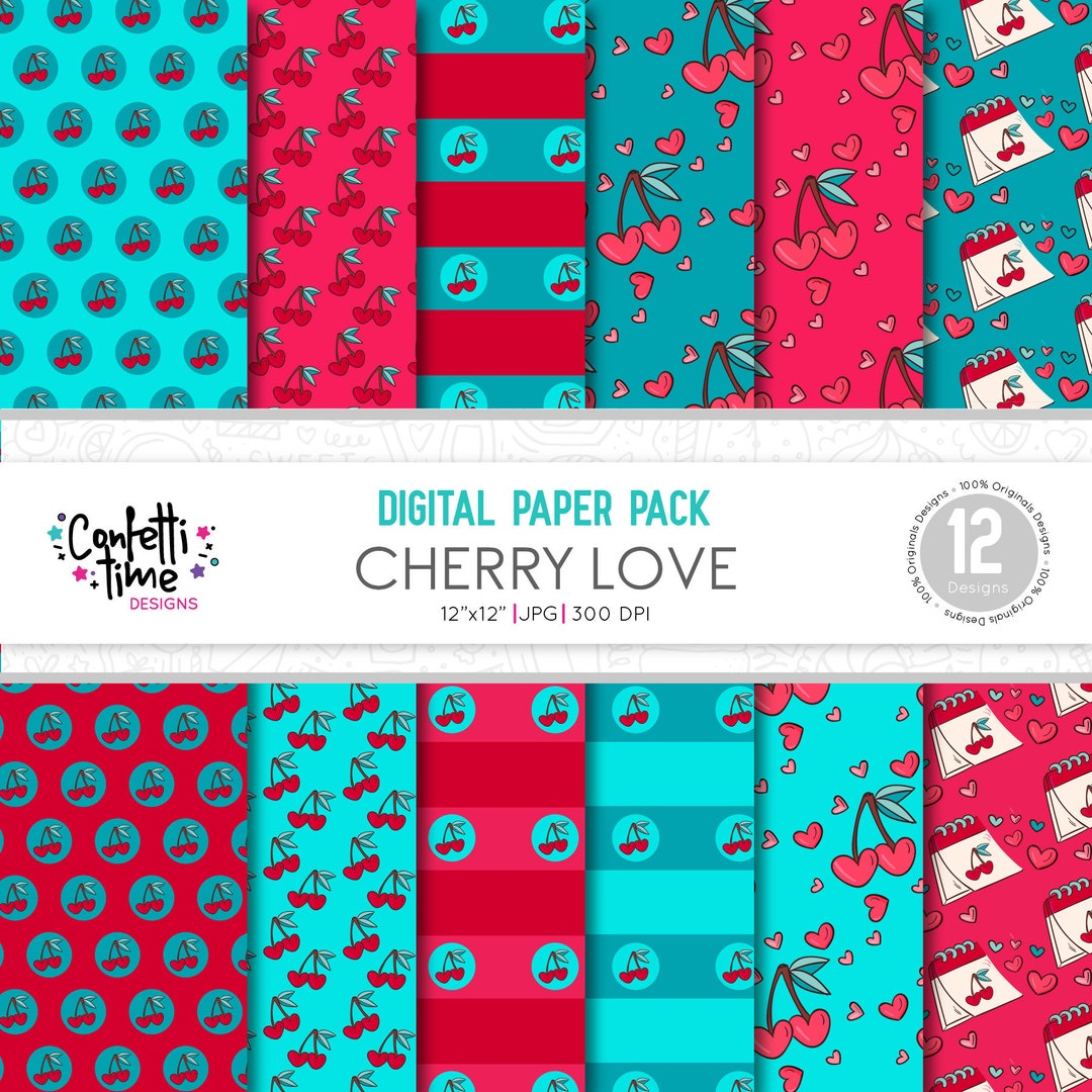 Cherry Digital Paper, Cherry Pattern, Cherry Love Paper, Cherry Paper ...