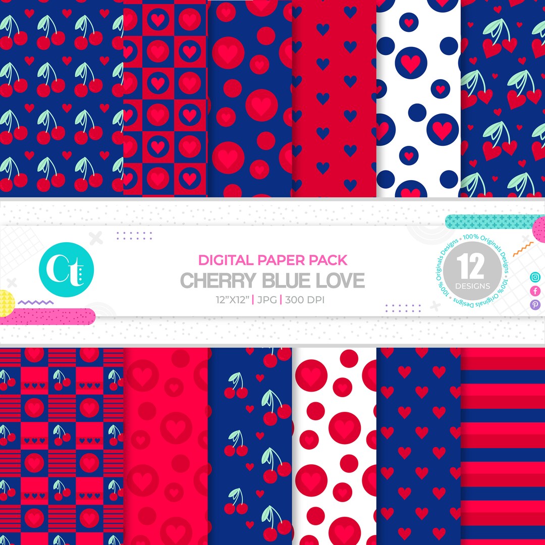 Cherry Love Digital Paper Pack: Valentine's Scrapbook (digital Download ...
