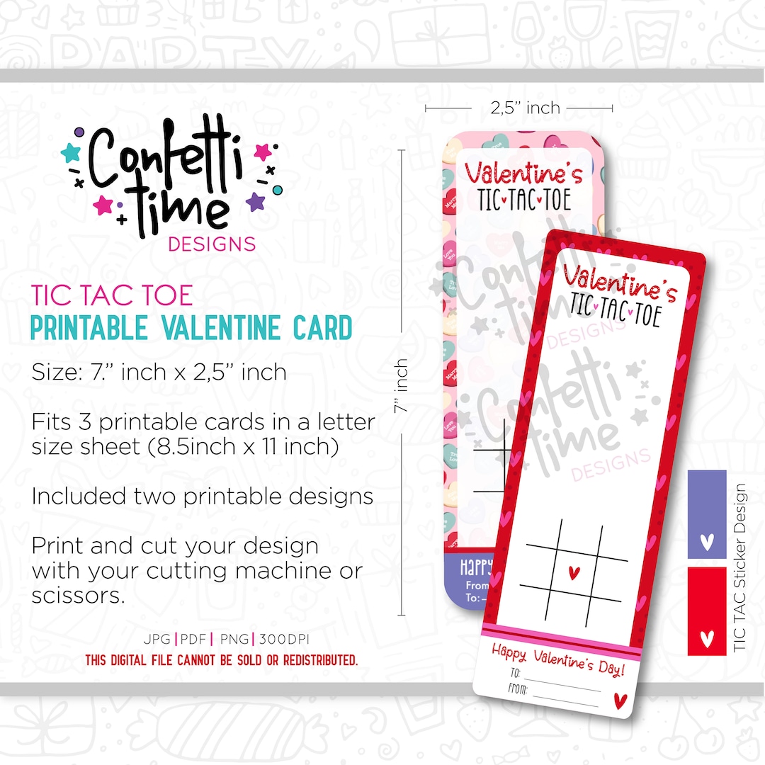 San Valentine Tic Tac Toe Card, Printable Card, San Valentine Tic Tac ...
